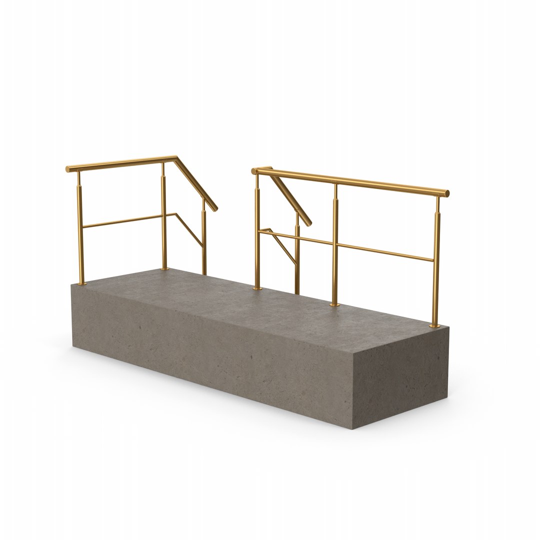 Gold Railings And Concrete Stairs 3D Model - TurboSquid 2212796