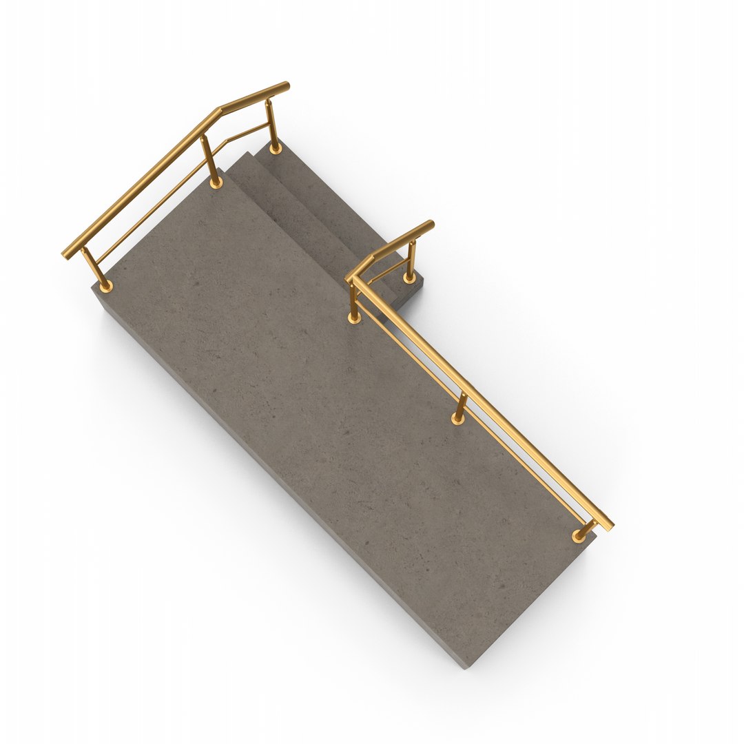 Gold Railings And Concrete Stairs 3D Model - TurboSquid 2212796