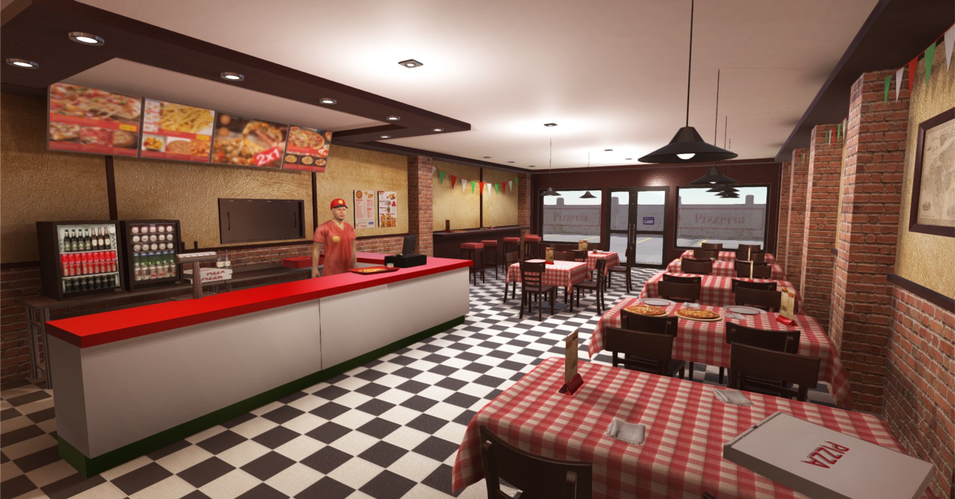 x interior pizzeria