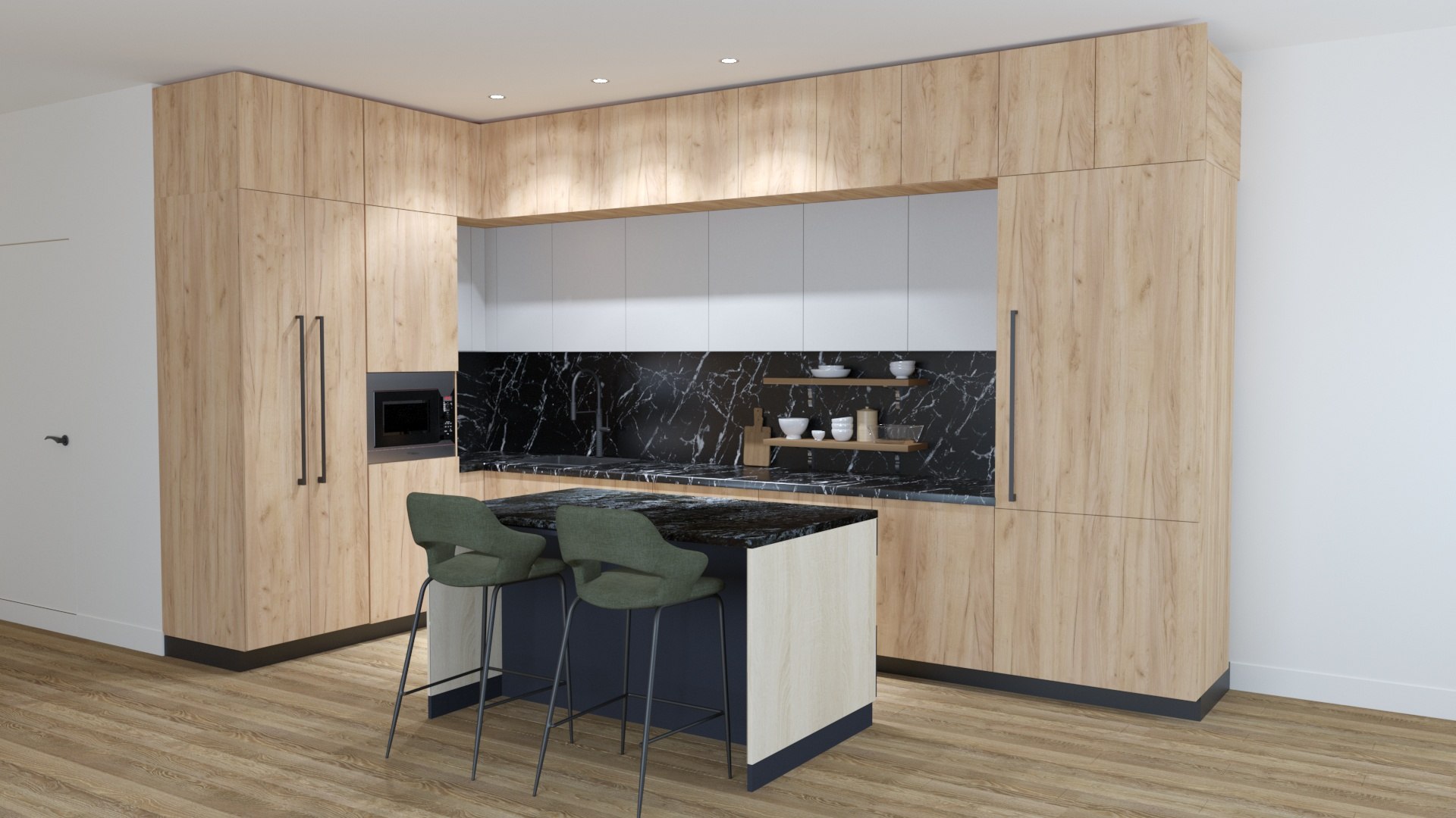 3D Modern Kitchen Island 3D Model Light Wood Facades Marble Countertop ...