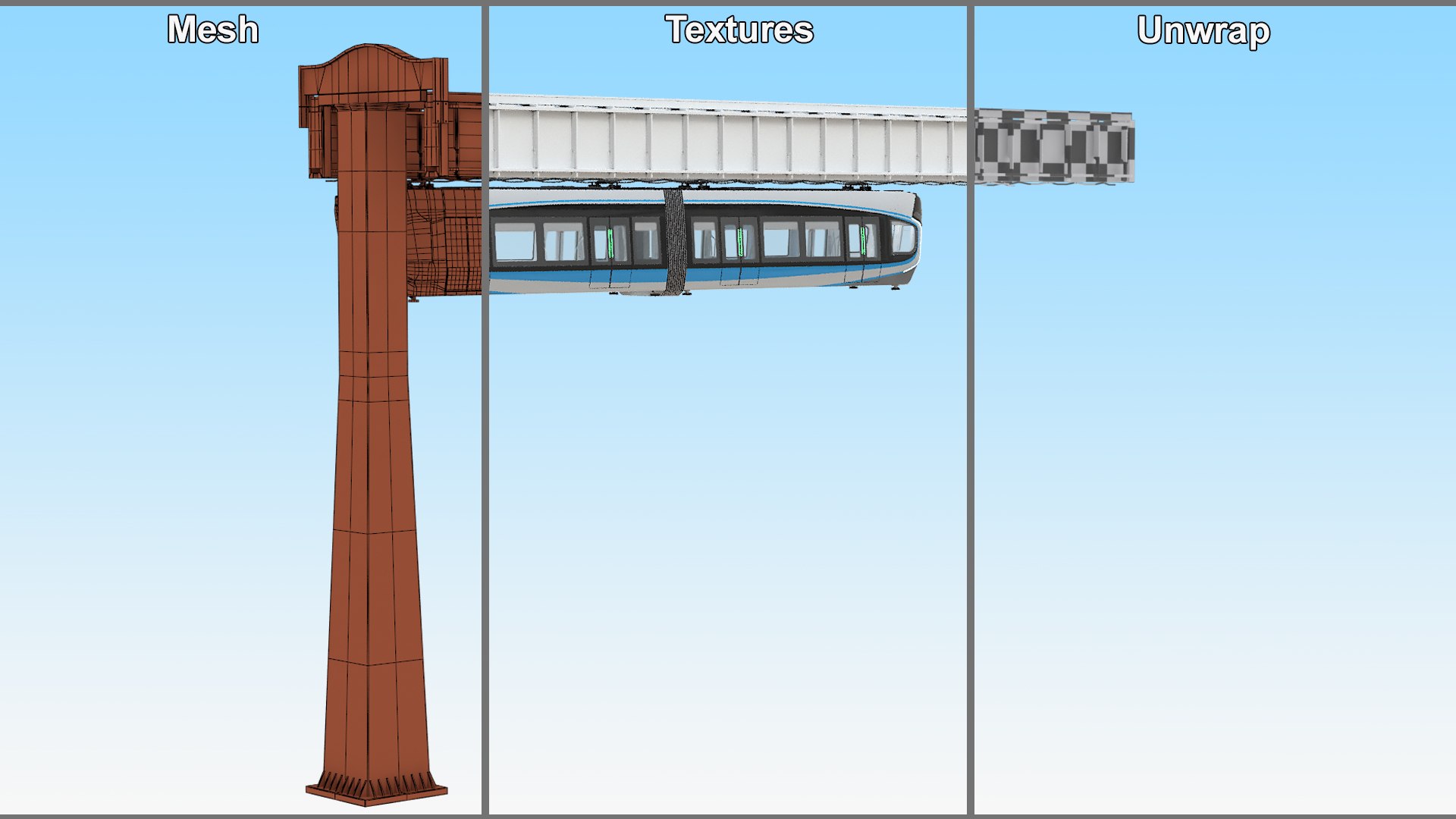 Suspended Monorail With Train Model - TurboSquid 2374869