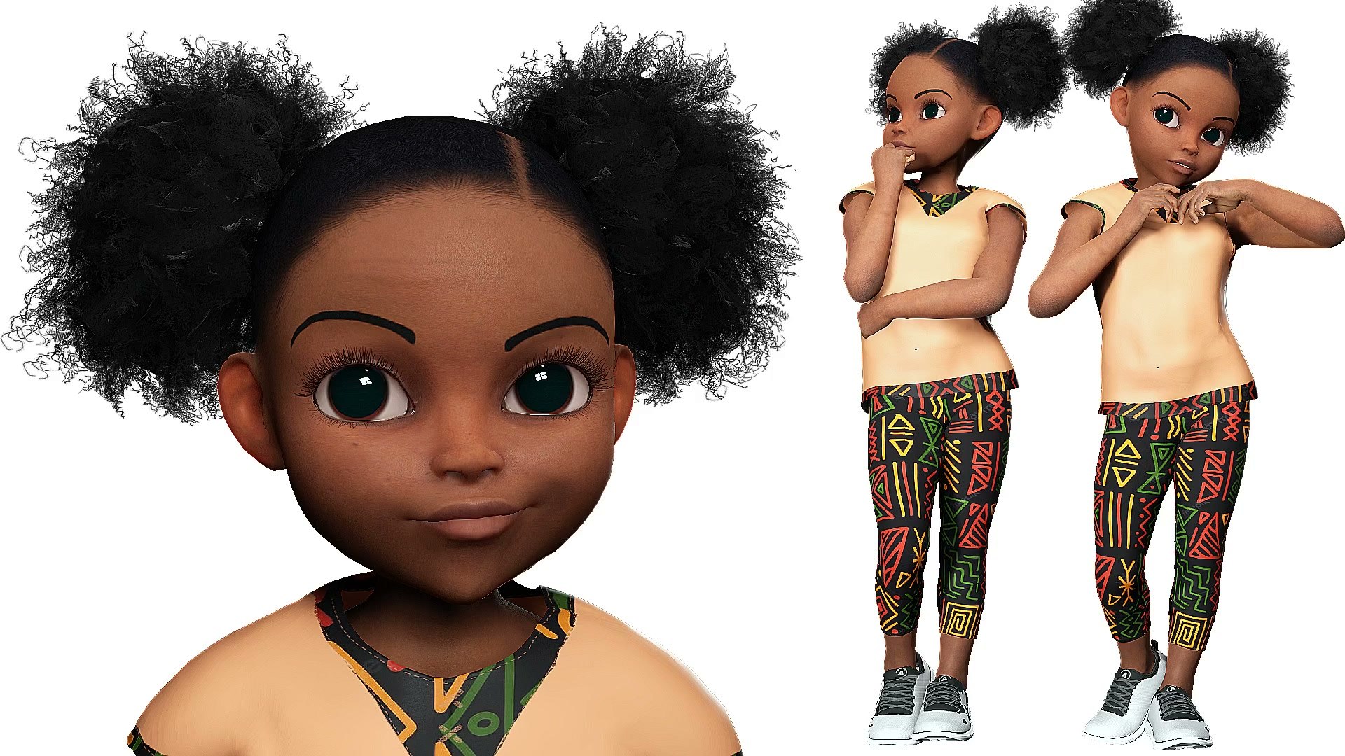 3D Stylized black afro cartoon girl - Toon Rigged Child 3D model model ...