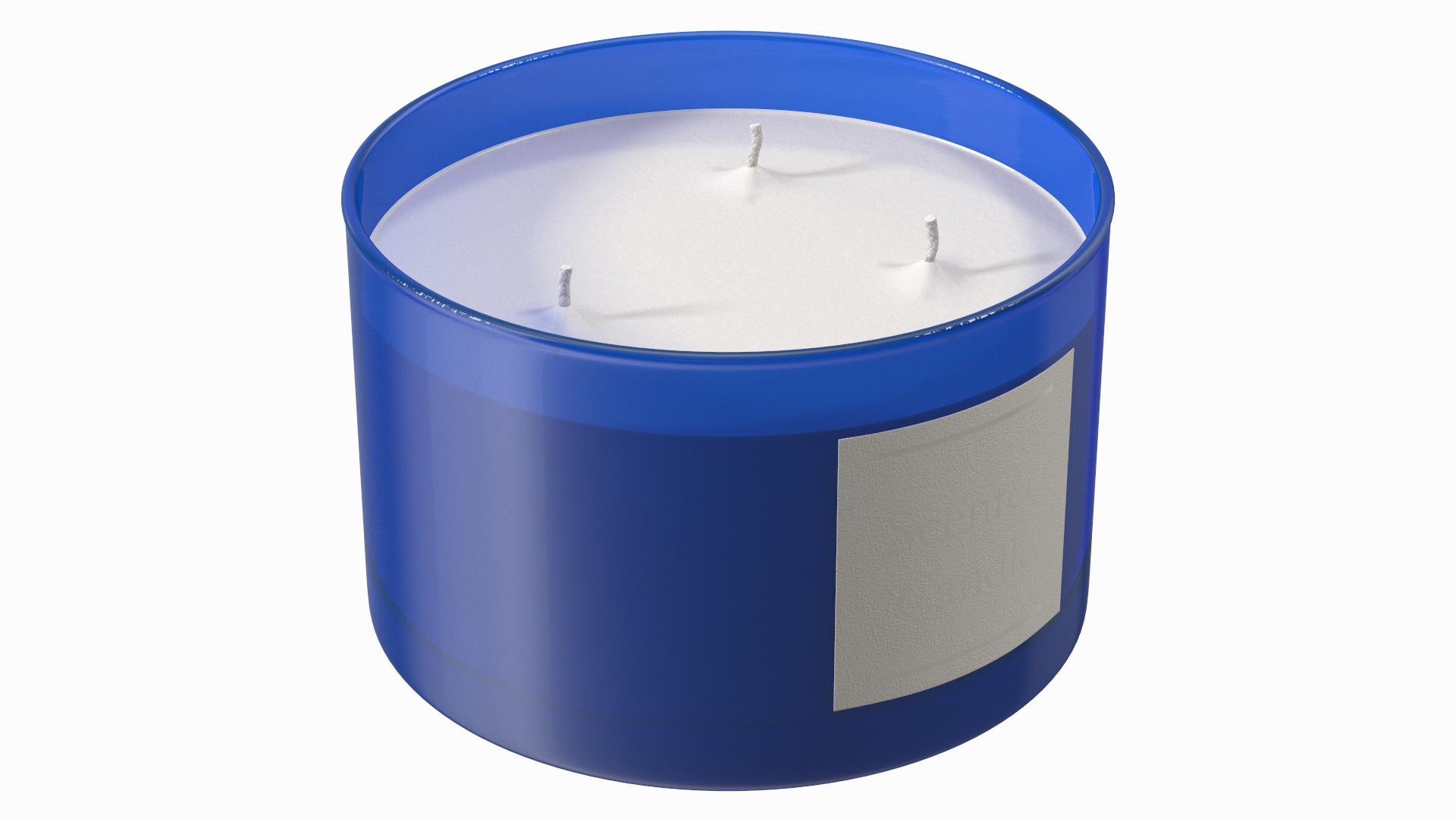 3D Model Scented Candle Blue With Label And 3 Wicks - TurboSquid 2215099
