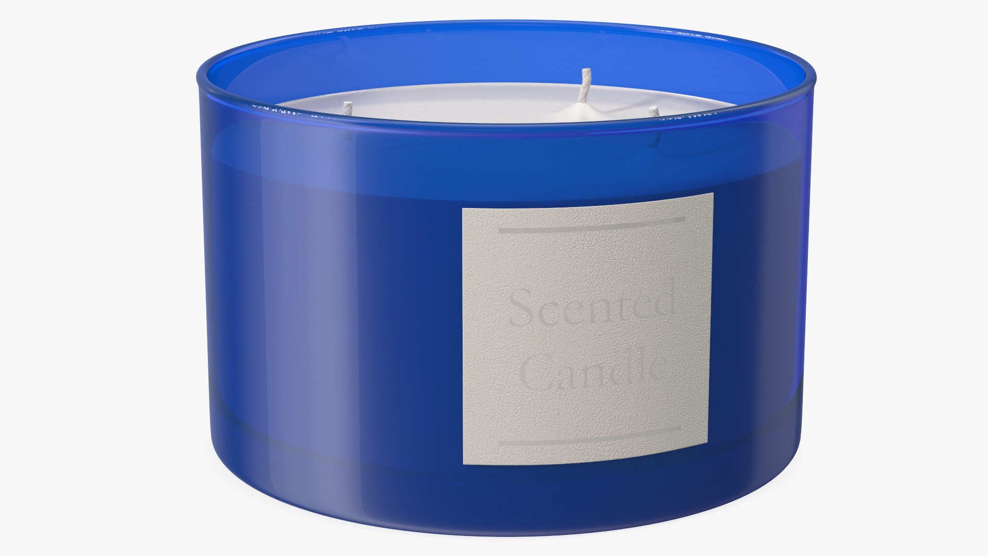 3D Model Scented Candle Blue With Label And 3 Wicks - TurboSquid 2215099