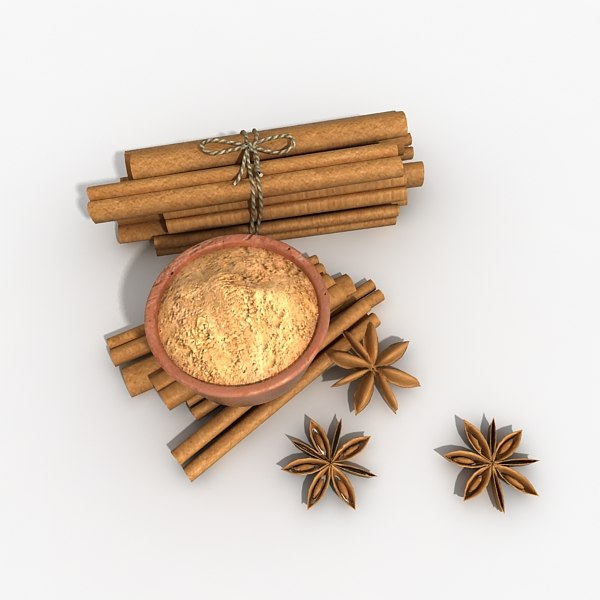 3d model cinnamon sticks powder