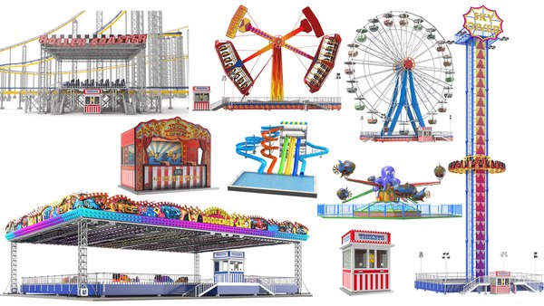modelo 3d Grandes atracciones detalladas en parques de atracciones ...
