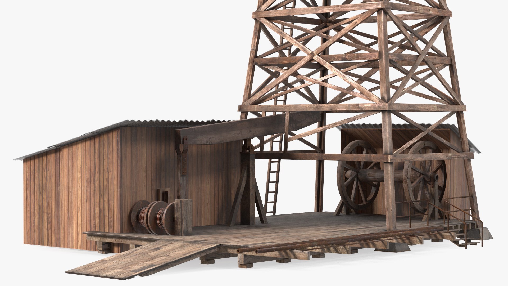 Old Wooden Oil Derrick 3D model - TurboSquid 1987008