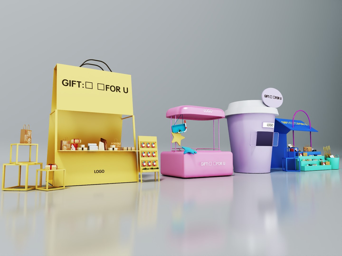 3D Cute Cartoon Gift Stall Branding Kiosk 3D Models Pack - TurboSquid ...