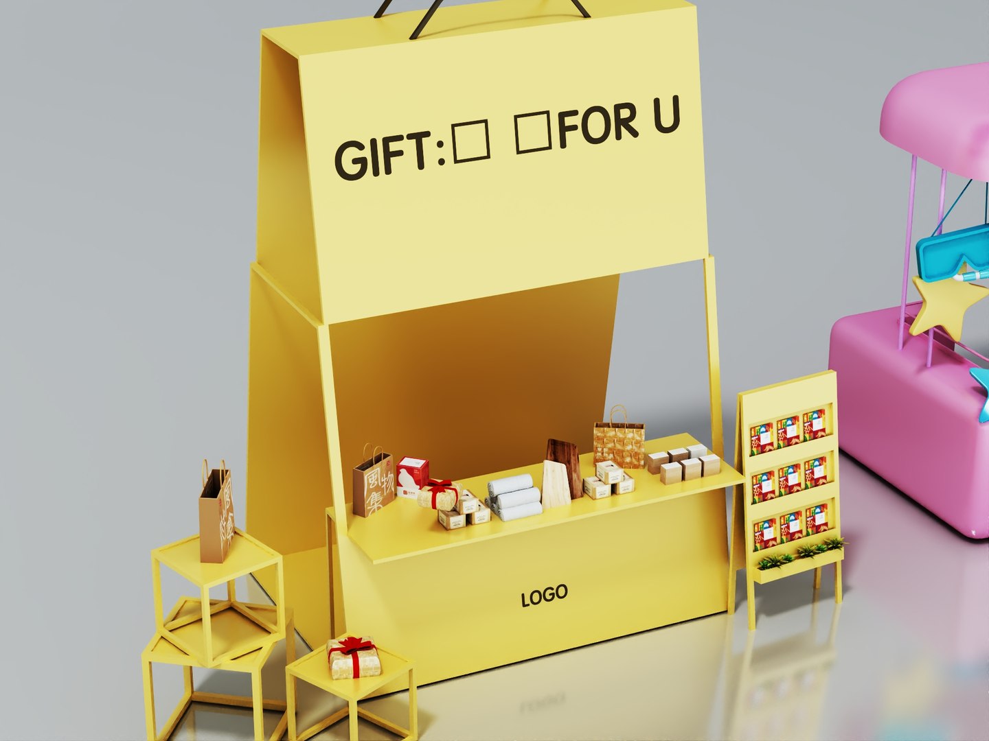 3D Cute Cartoon Gift Stall Branding Kiosk 3D Models Pack - TurboSquid ...