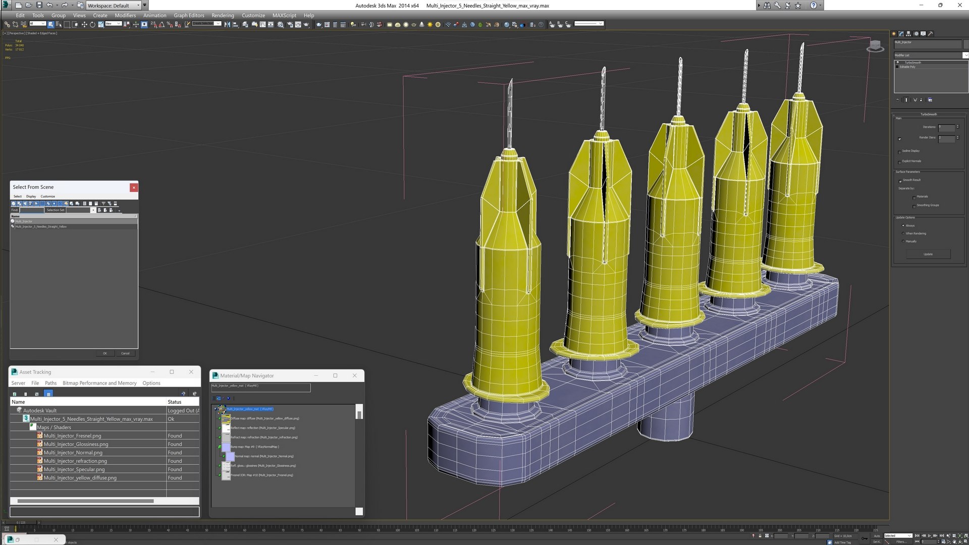 3D Multi Injector 5 Needles Straight Yellow - TurboSquid 2247465
