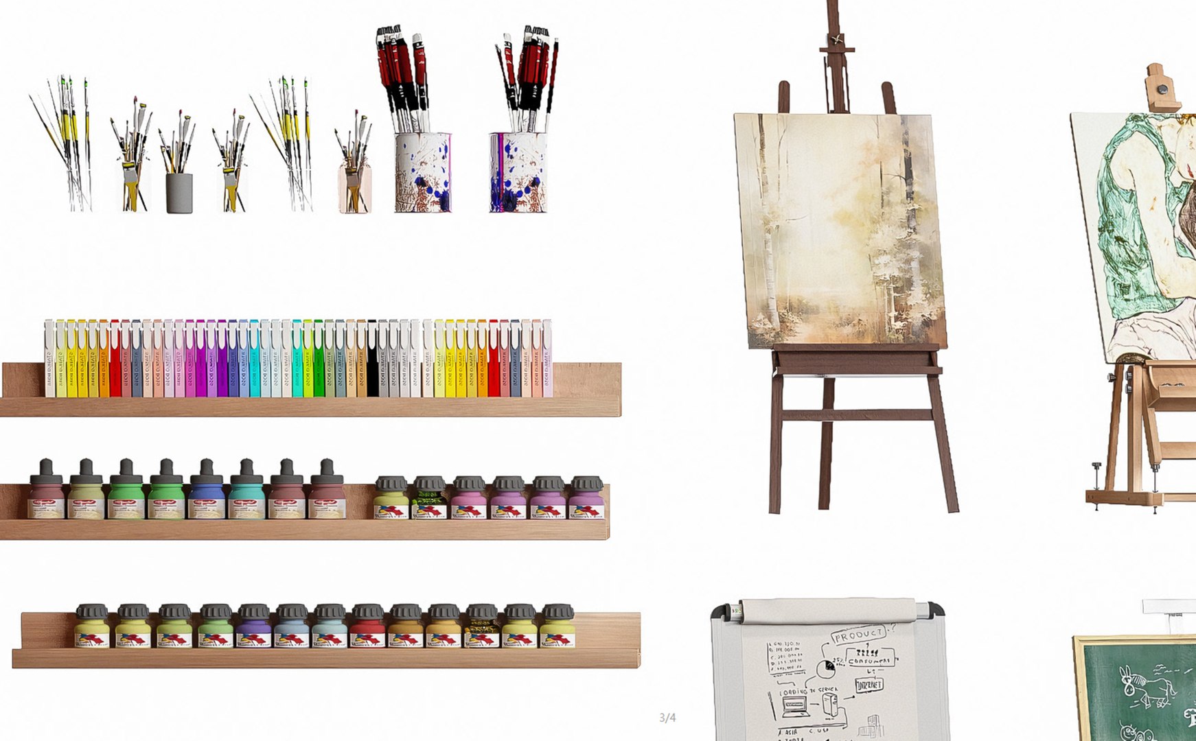 3D Model Easel Painting Supplies Art Supplies Paint - TurboSquid 2497796