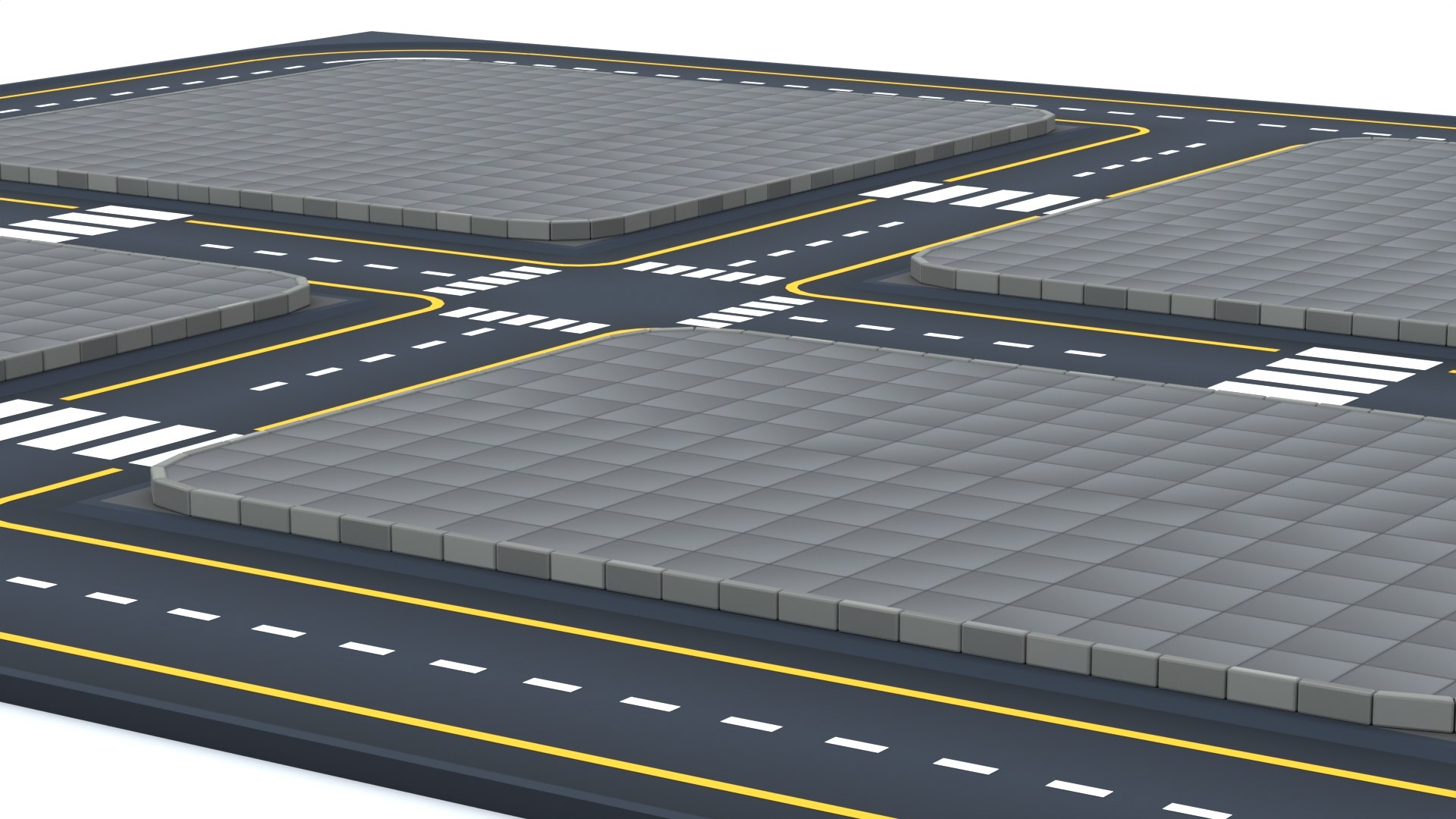 Cartoon Low Poly Modular Road City Floor Pack 3D - TurboSquid 2244881