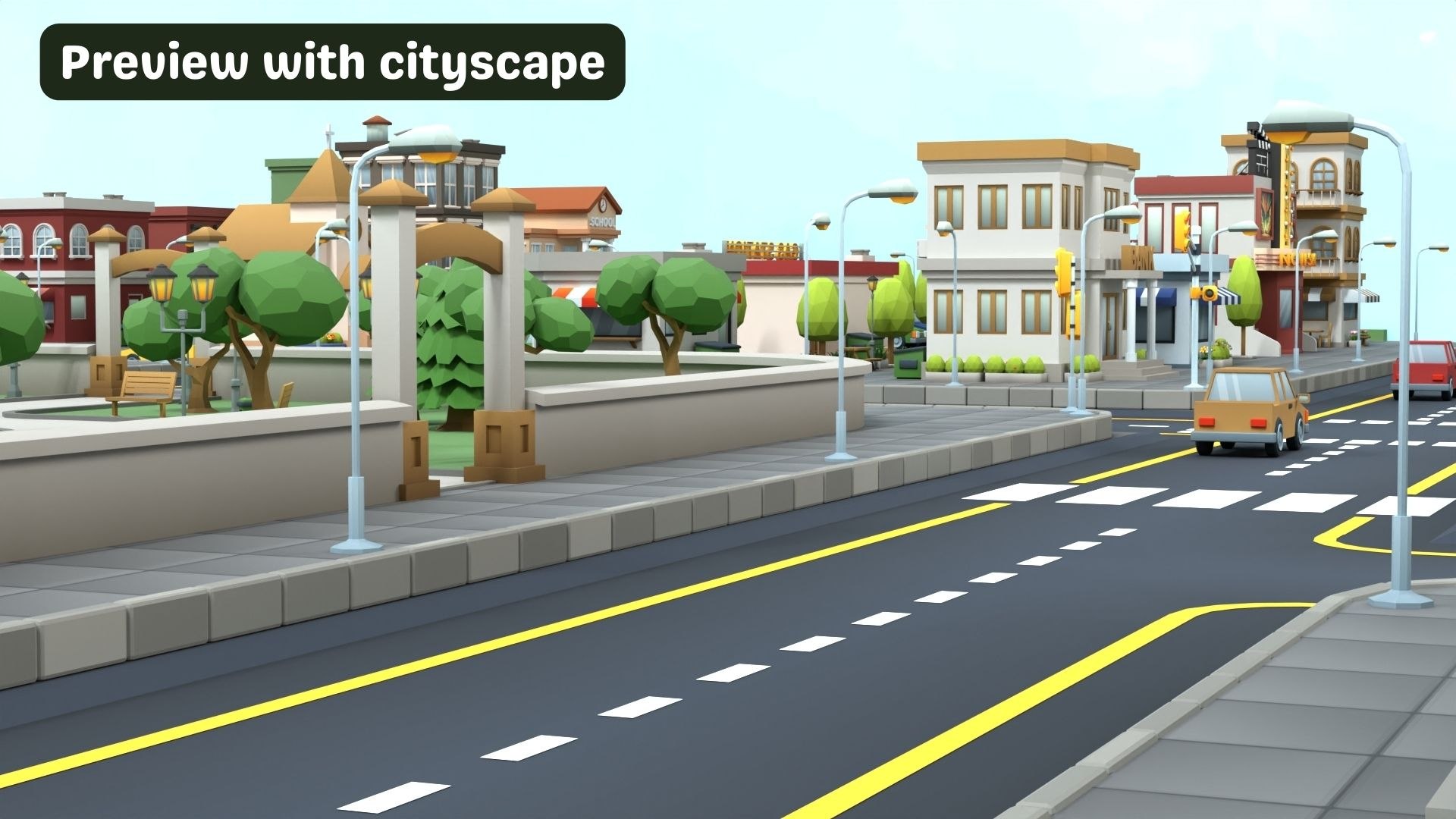 Cartoon Low Poly Modular Road City Floor Pack 3D - TurboSquid 2244881