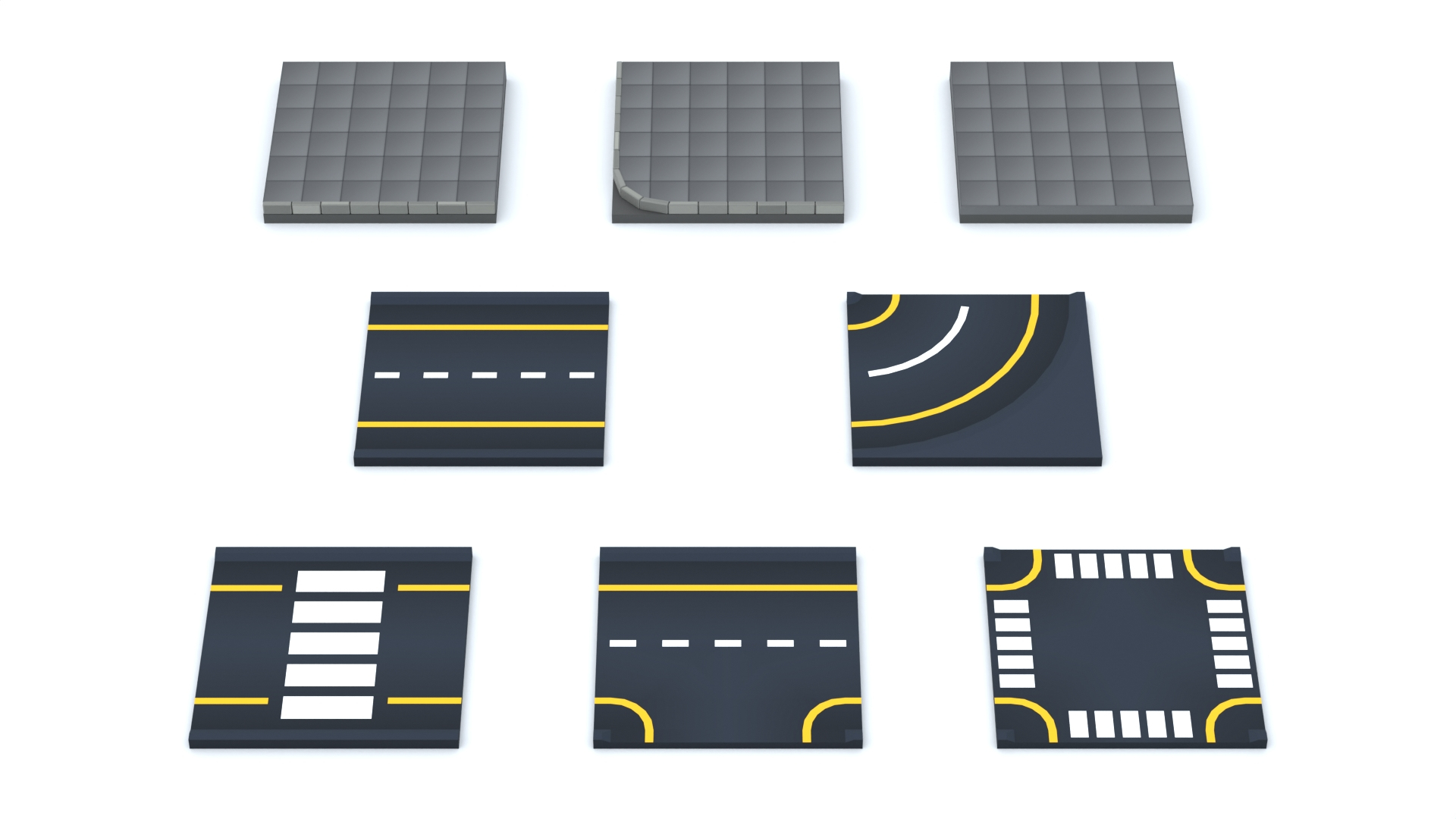 Cartoon Low Poly Modular Road City Floor Pack 3D - TurboSquid 2244881