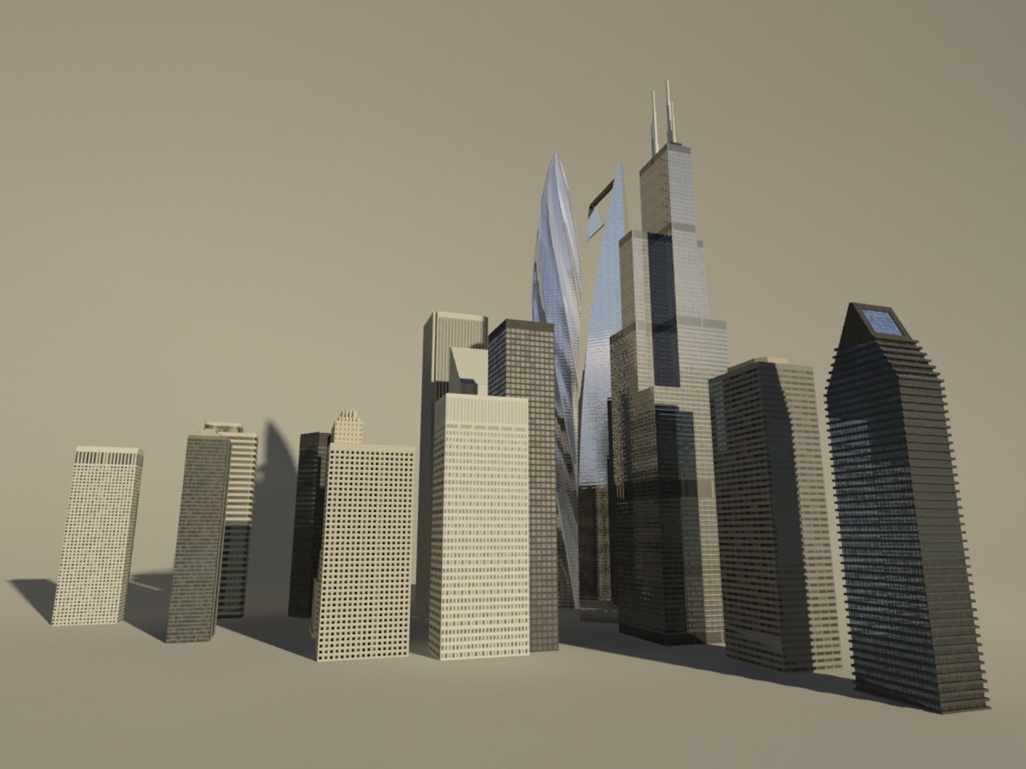 3dsmax Low-poly Skyscrapers