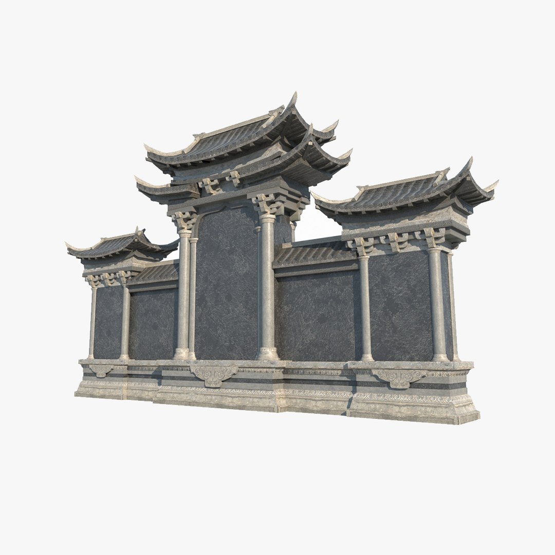 3D Mythological wall of ancient Asian architecture - TurboSquid 2073530
