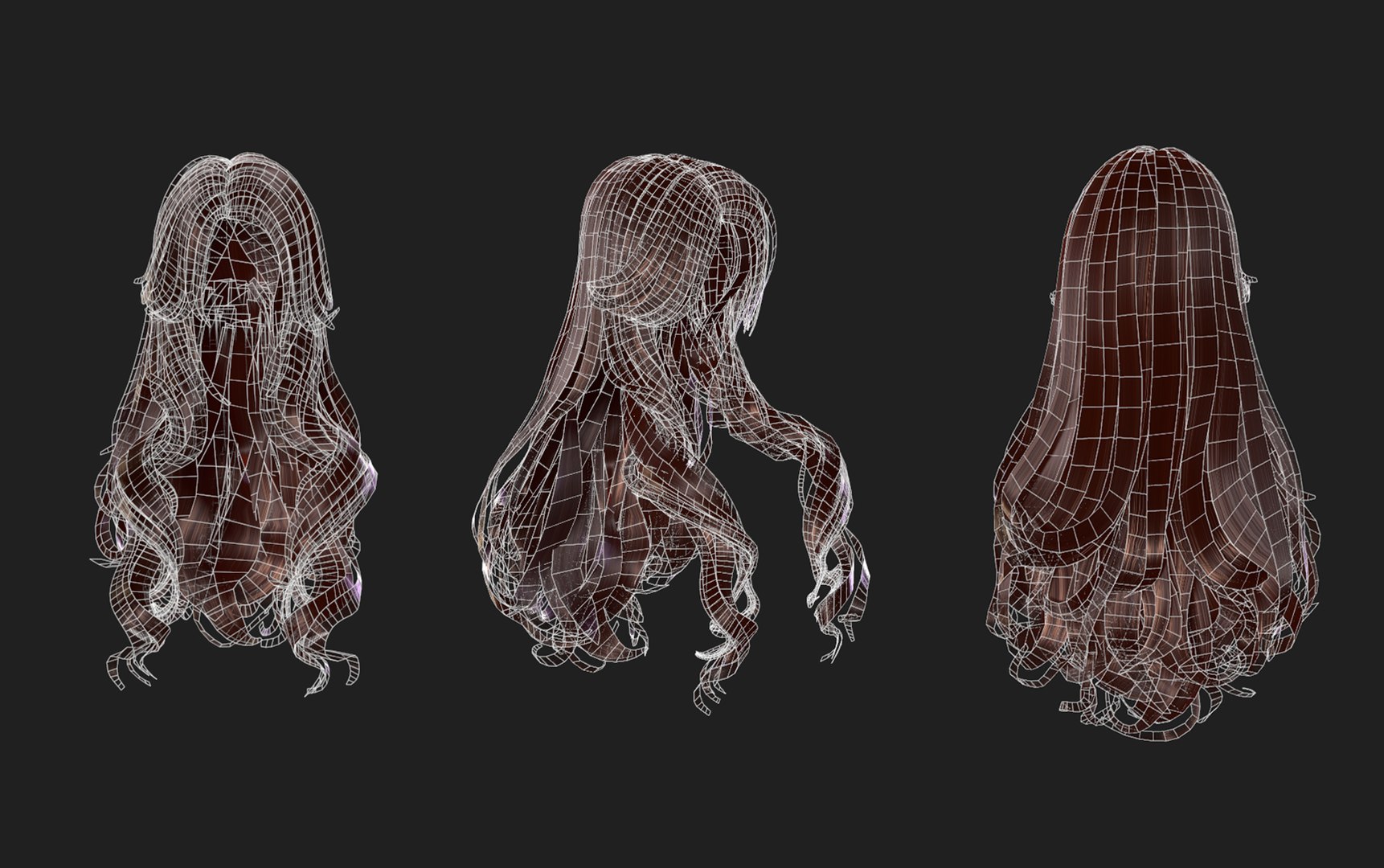 3D PBR Game Hair CG Hair Long hair Big waves Female Hair Beauty hair 01 ...