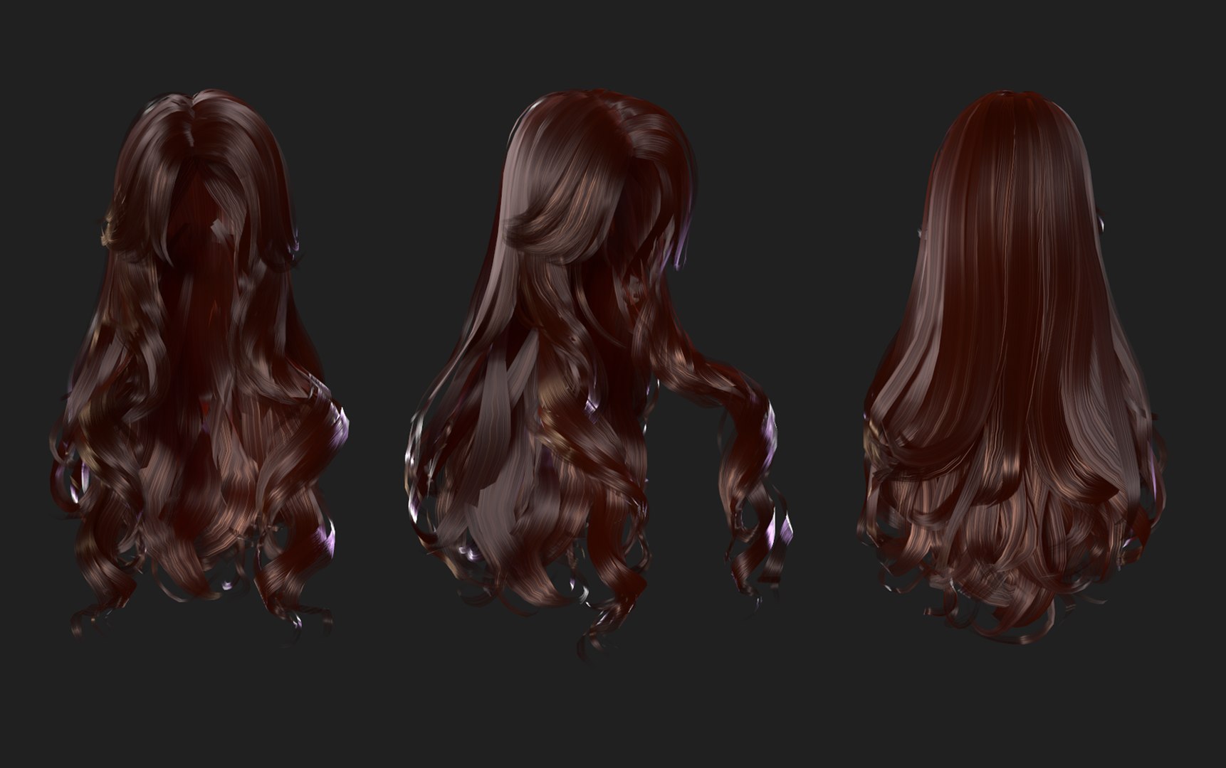 3D PBR Game Hair CG Hair Long hair Big waves Female Hair Beauty hair 01 ...