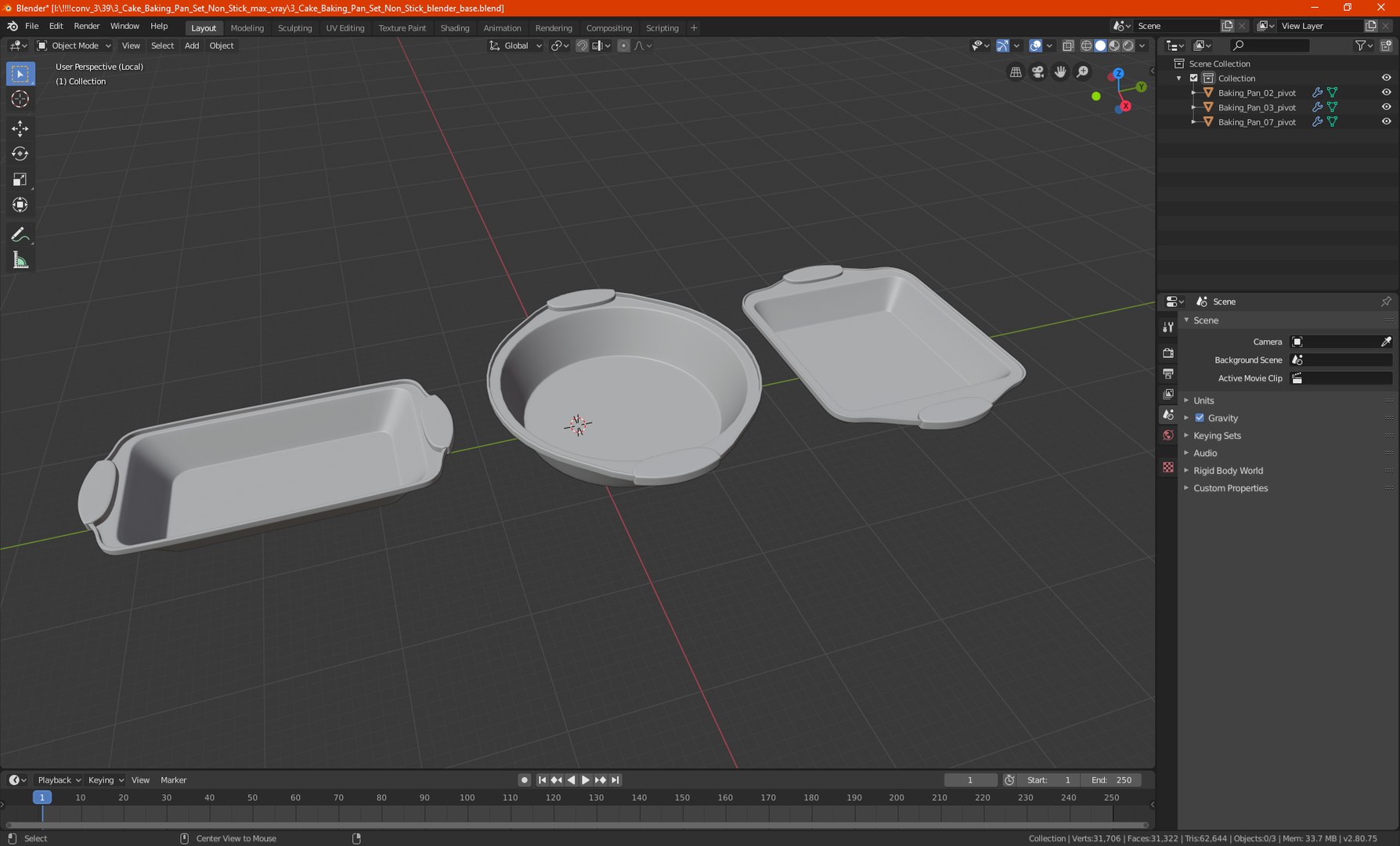 3D model 3 Cake Baking Pan Set Non Stick - TurboSquid 1980774