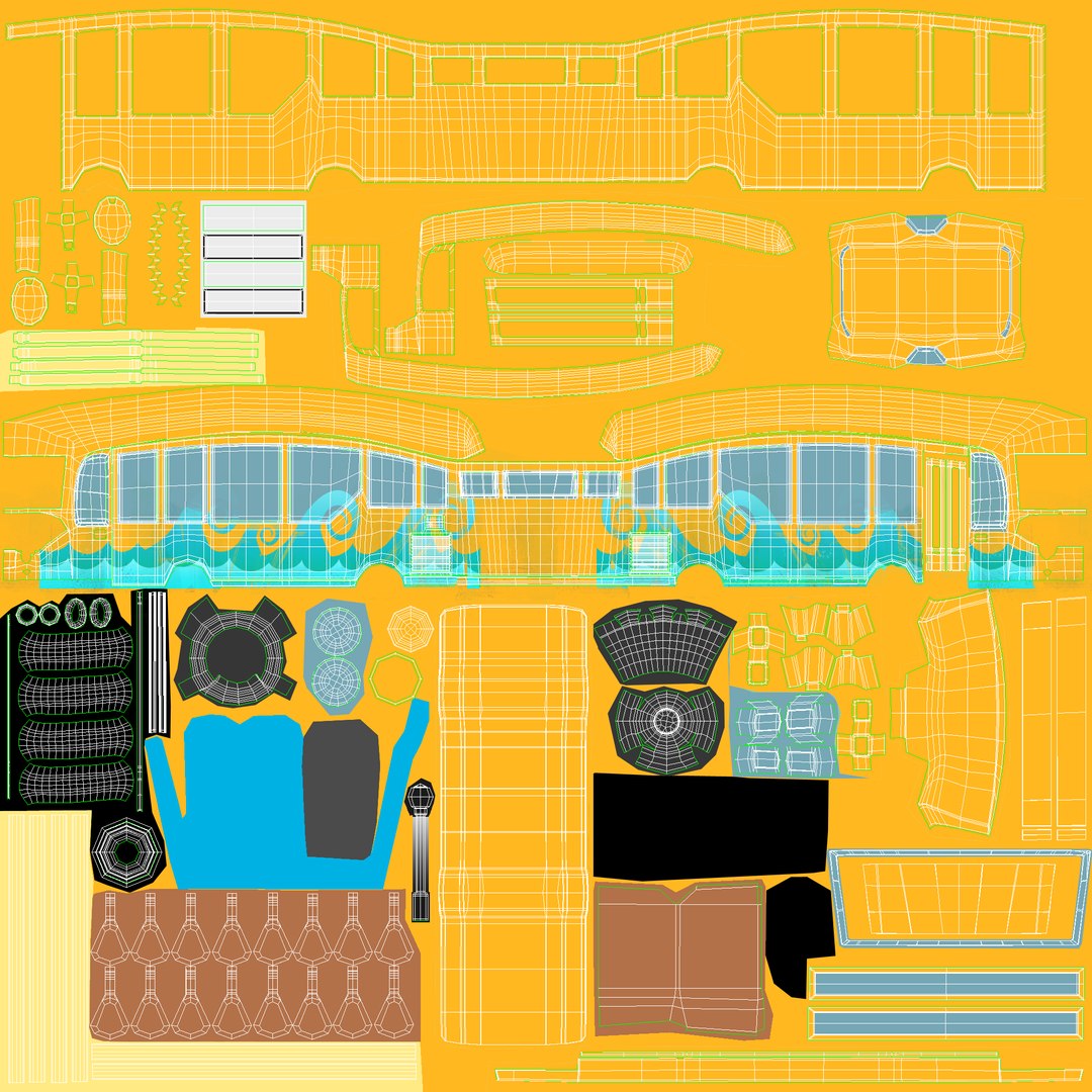 Cartoon Bus Interior 3d Model