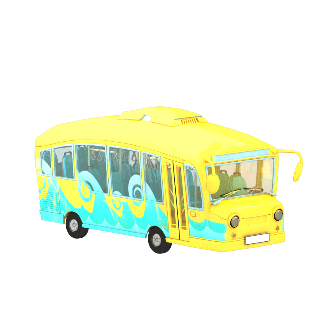 Cartoon Bus Interior 3d Model