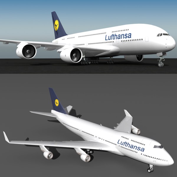modèle 3D de Lufthansa Boeing 747 et Airbus A380 - TurboSquid 2130376