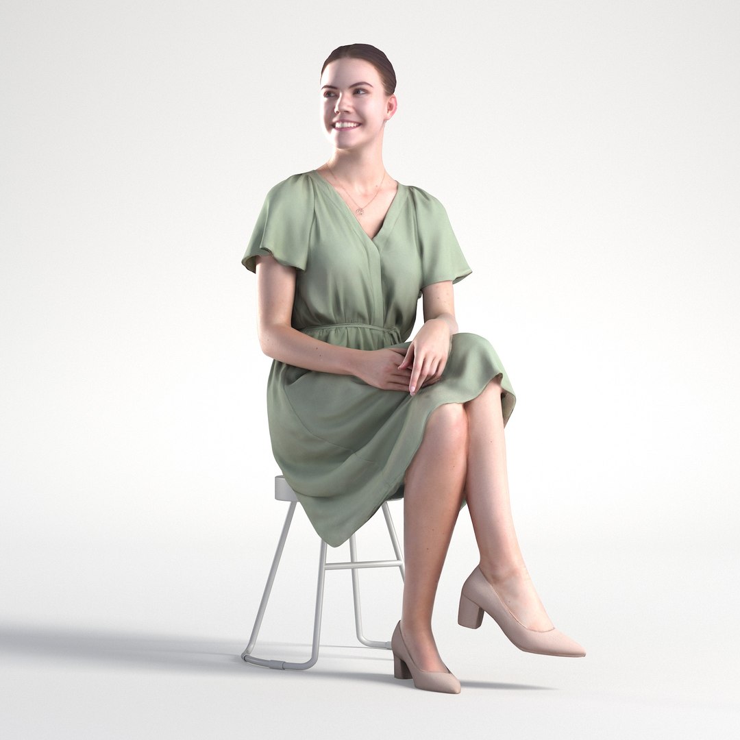 3D People Woman Maddie 2169 Business In Dress Sitting Office Low Poly ...