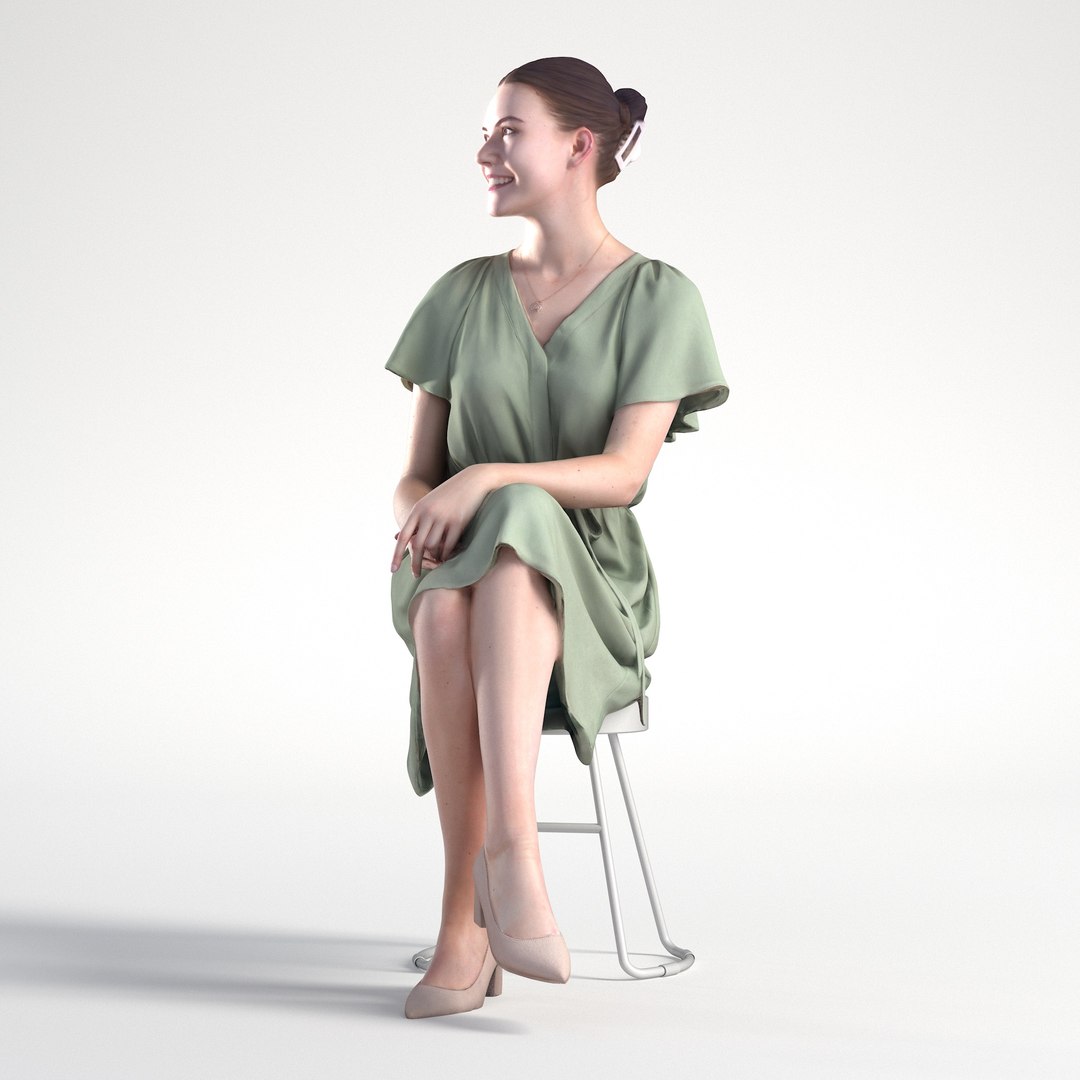 3D People Woman Maddie 2169 Business In Dress Sitting Office Low Poly ...