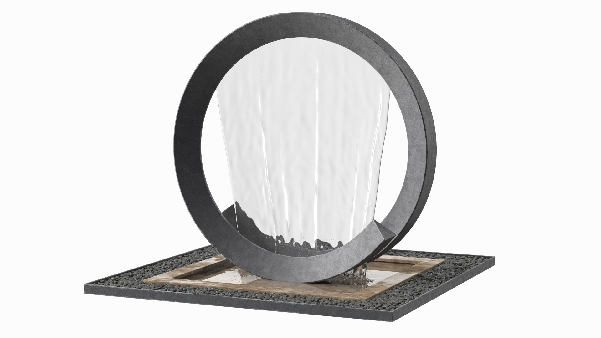Modern Round Fountain With Black Pebble 3D - TurboSquid 2101962