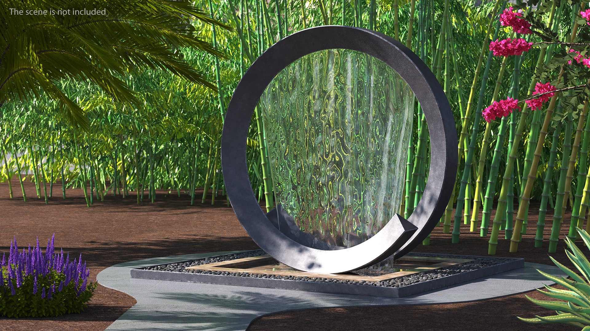 Modern Round Fountain With Black Pebble 3D - TurboSquid 2101962