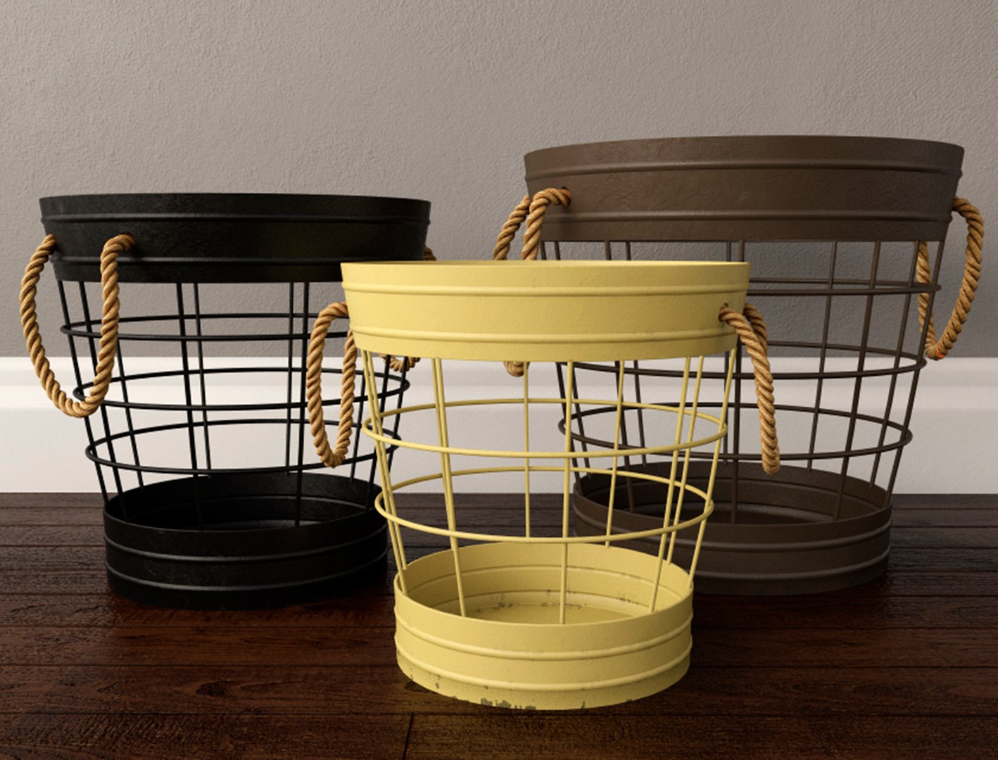 Wireframe Basket Set 3D - TurboSquid 1200816