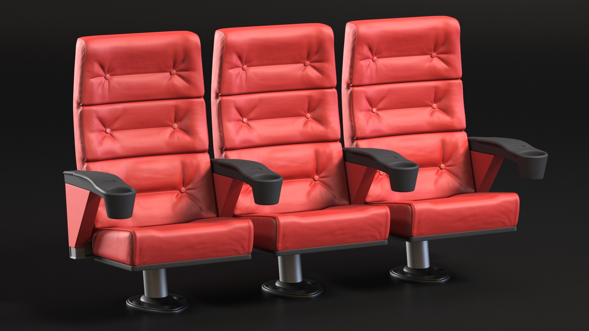 Leather Cinema Chairs For Three Places Red 3D Model - TurboSquid 1934926