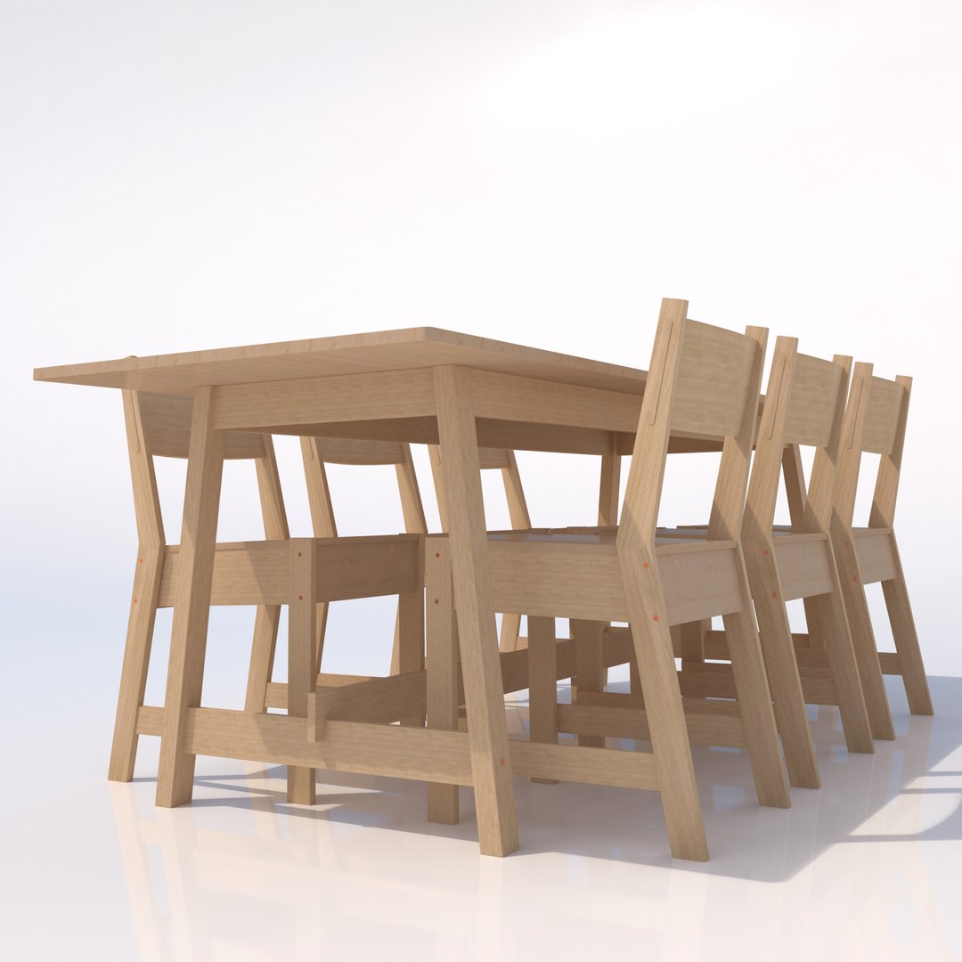 3d Model Ikea Norraker Chairs Table Wood