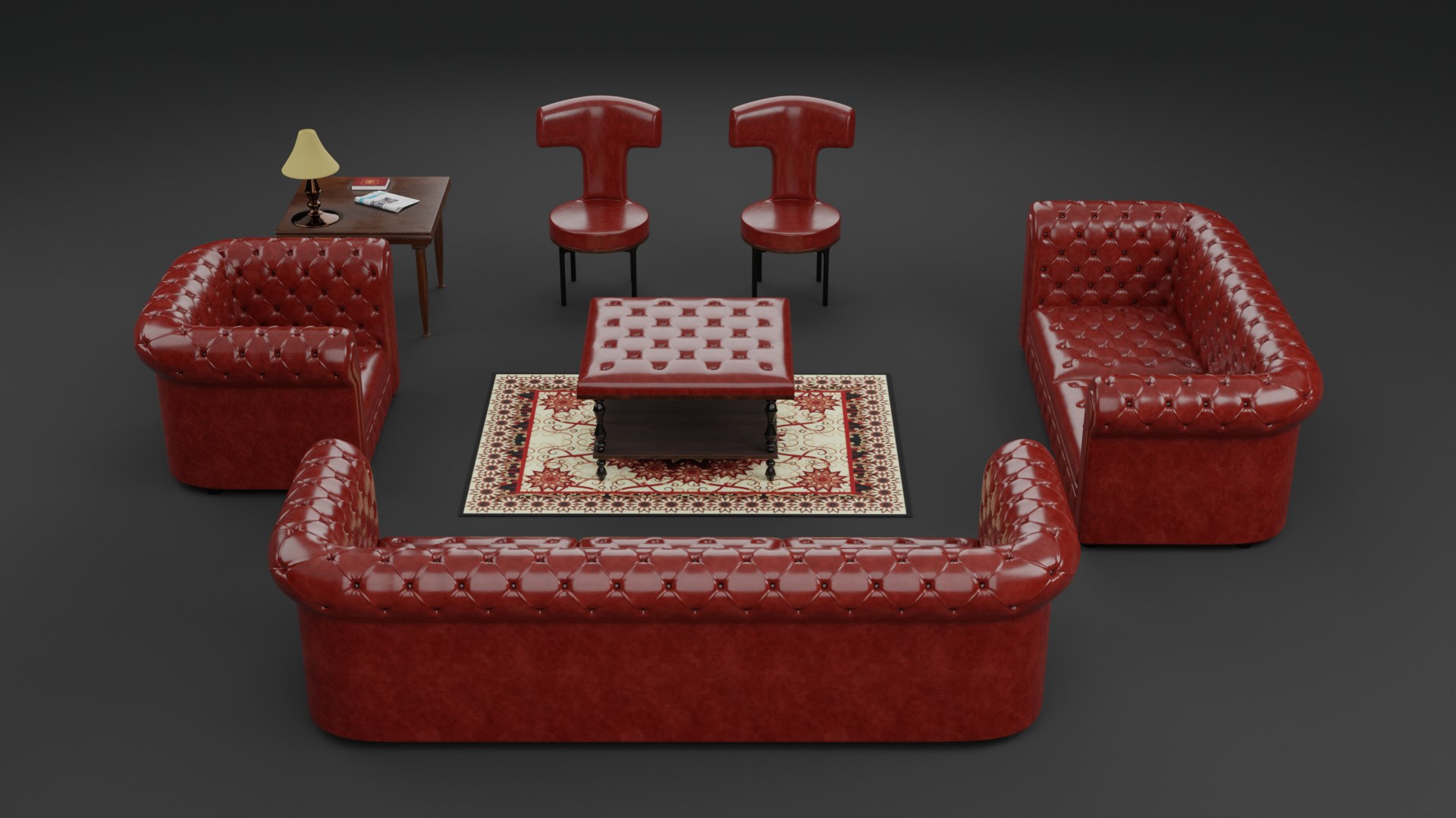 Chesterfield Realistic Leather Sofa Full Set 3ds Max 3D Model ...