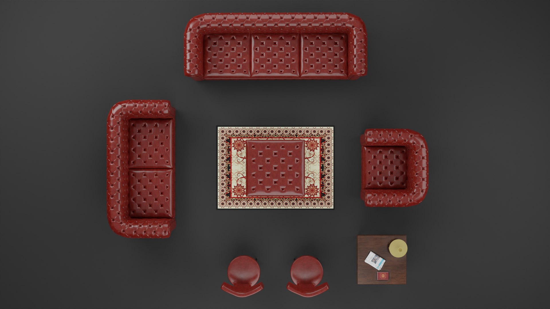 Chesterfield Realistic Leather Sofa Full Set 3ds Max 3D Model ...