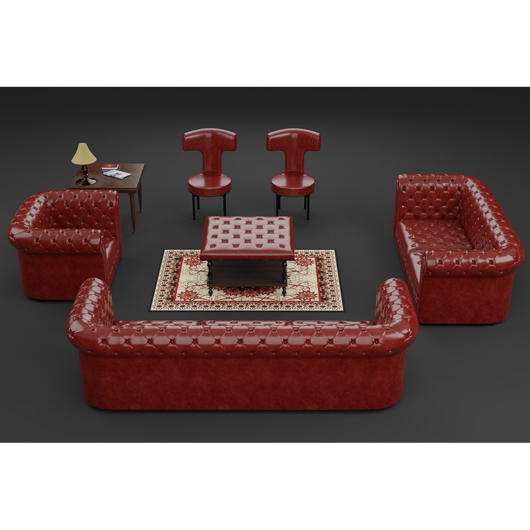 Chesterfield Realistic Leather Sofa Full Set 3ds Max 3D Model ...