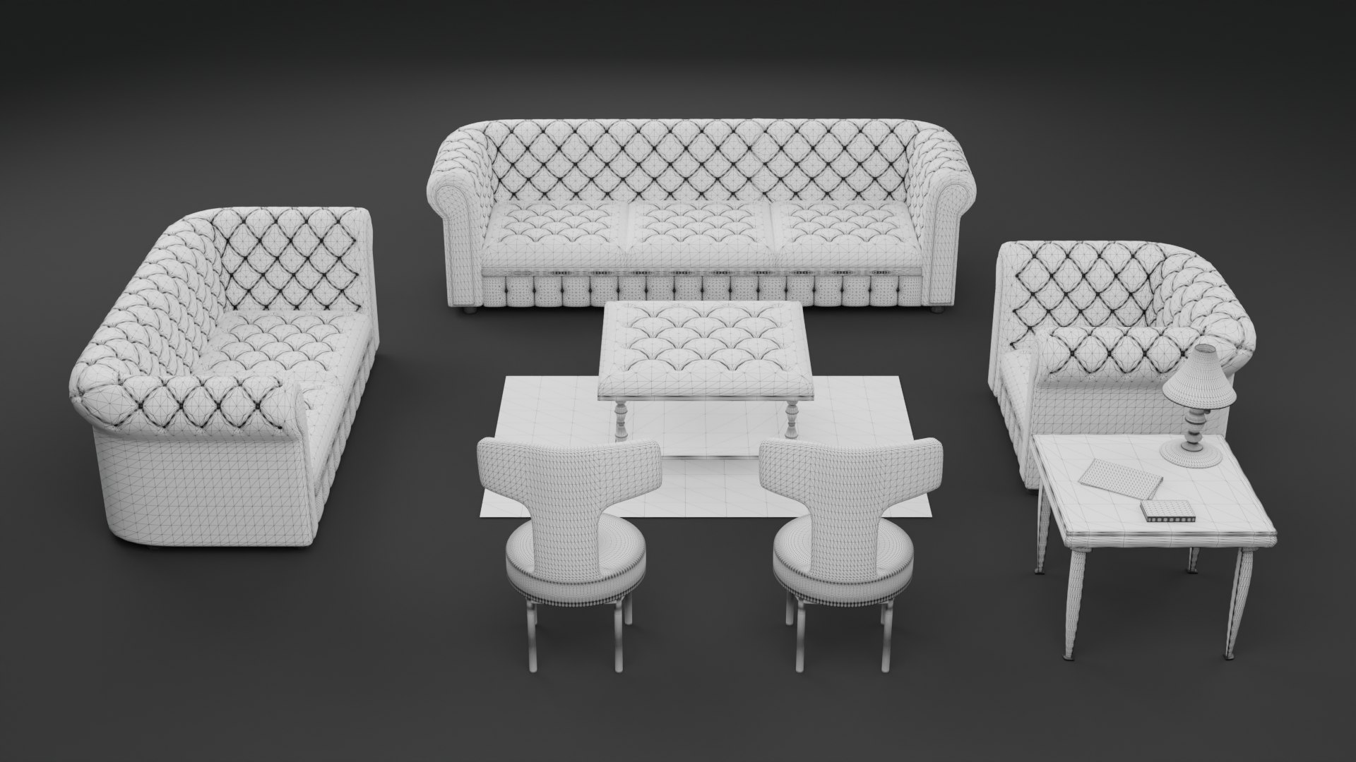 Chesterfield Realistic Leather Sofa Full Set 3ds Max 3D Model ...
