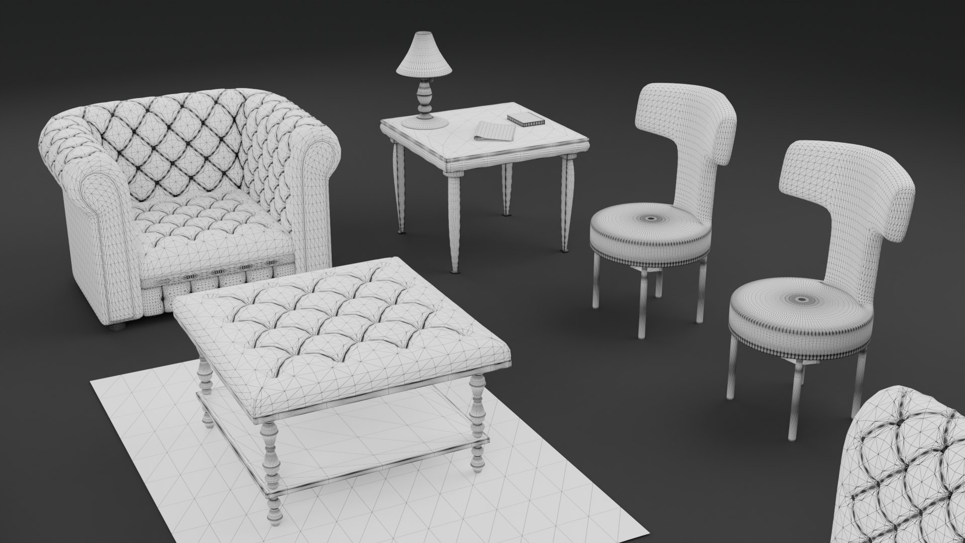 Chesterfield Realistic Leather Sofa Full Set 3ds Max 3D Model ...