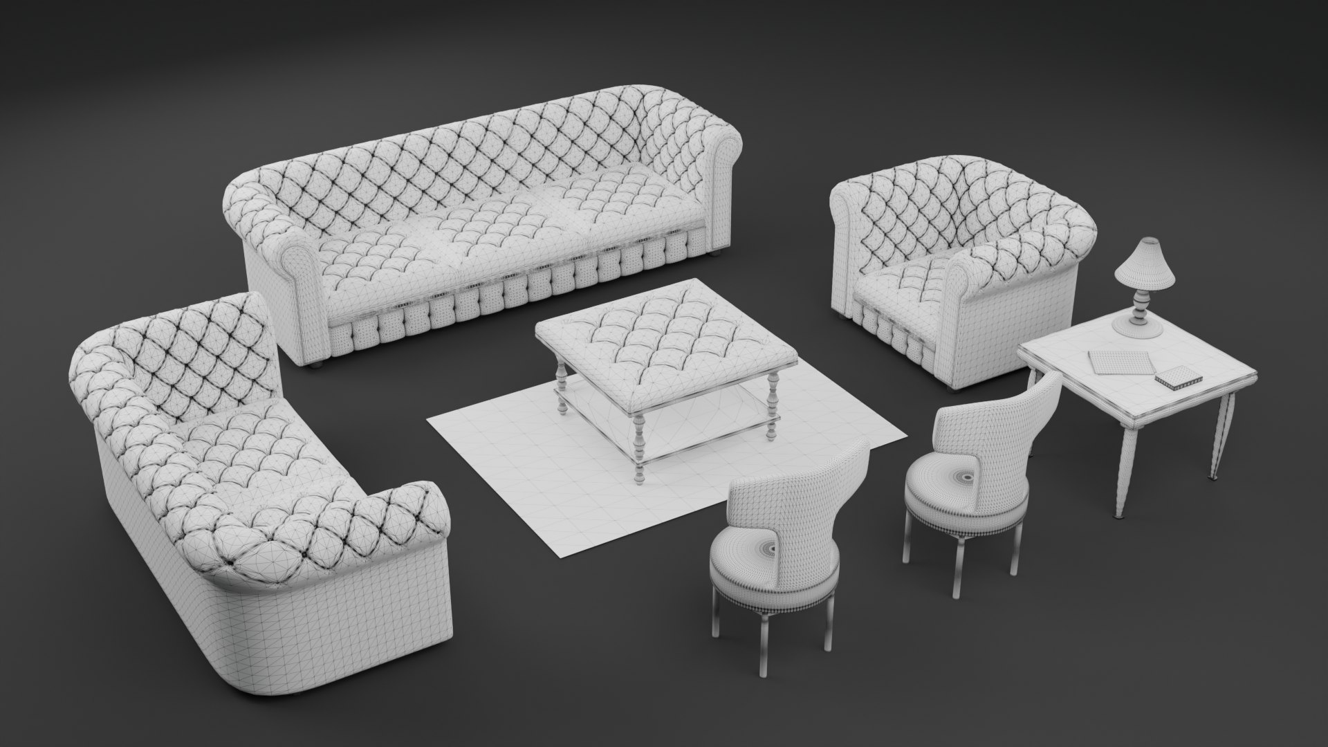 Chesterfield Realistic Leather Sofa Full Set 3ds Max 3D Model ...