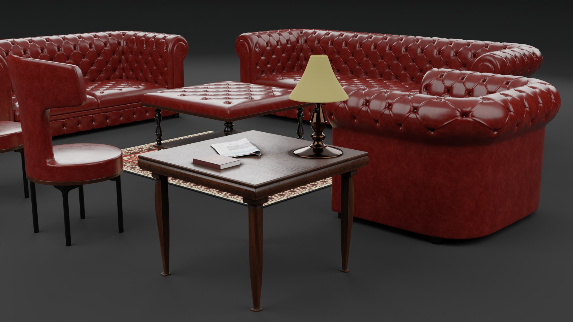 Chesterfield Realistic Leather Sofa Full Set 3ds Max 3D Model ...