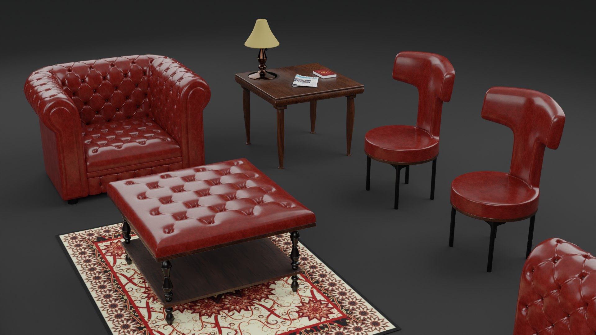 Chesterfield Realistic Leather Sofa Full Set 3ds Max 3D Model ...