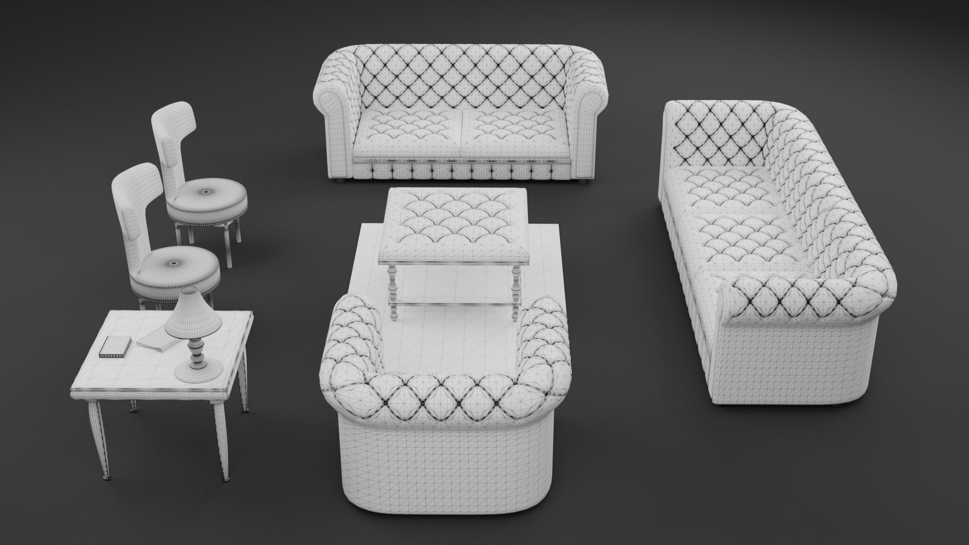 Chesterfield Realistic Leather Sofa Full Set 3ds Max 3D Model ...