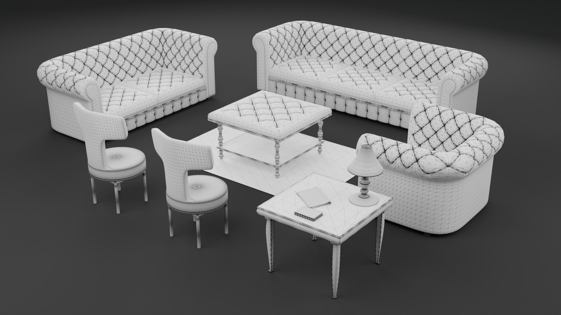 Chesterfield Realistic Leather Sofa Full Set 3ds Max 3D Model ...