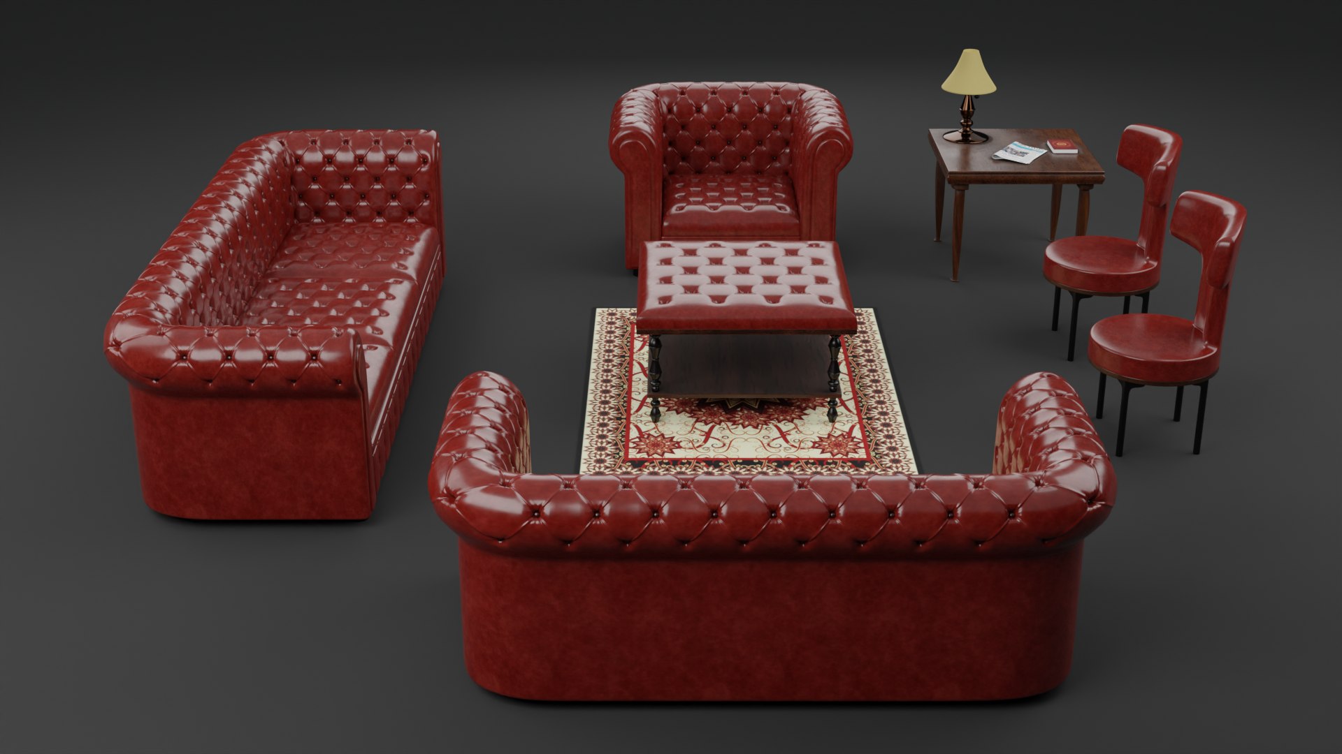 Chesterfield Realistic Leather Sofa Full Set 3ds Max 3D Model ...