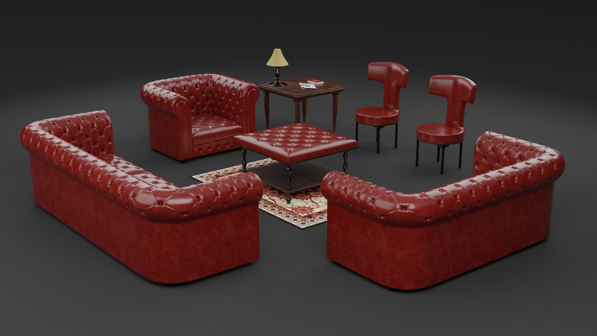 Chesterfield Realistic Leather Sofa Full Set 3ds Max 3D Model ...