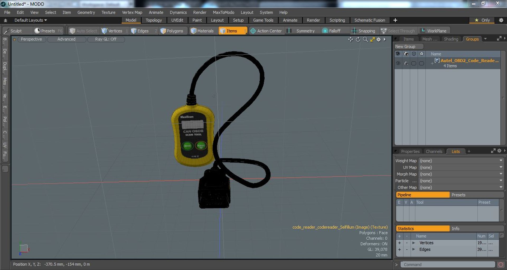 3D OBD2 Code Reader Yellow Vertical Position Model - TurboSquid 1851560