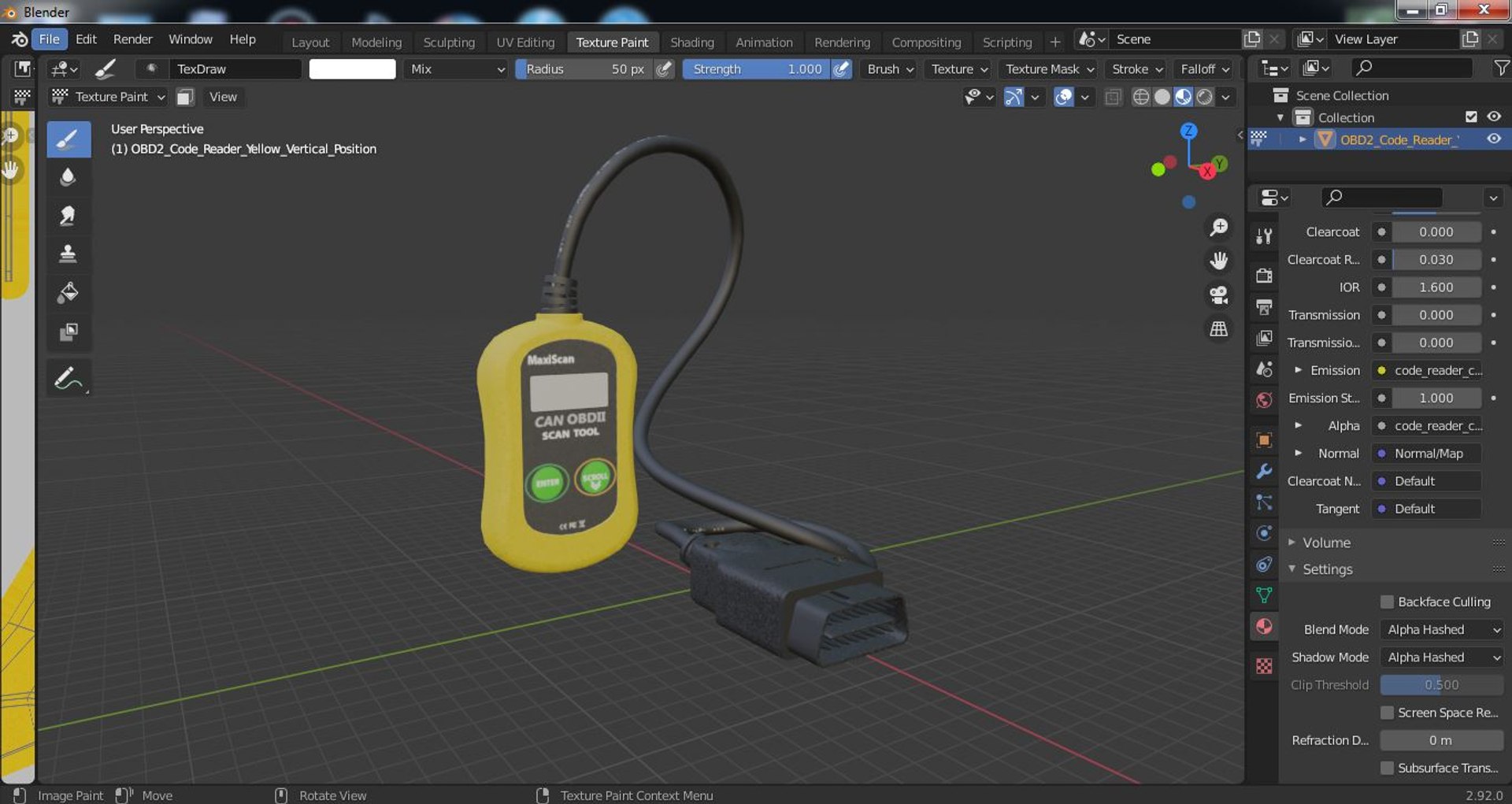 3D OBD2 Code Reader Yellow Vertical Position Model - TurboSquid 1851560