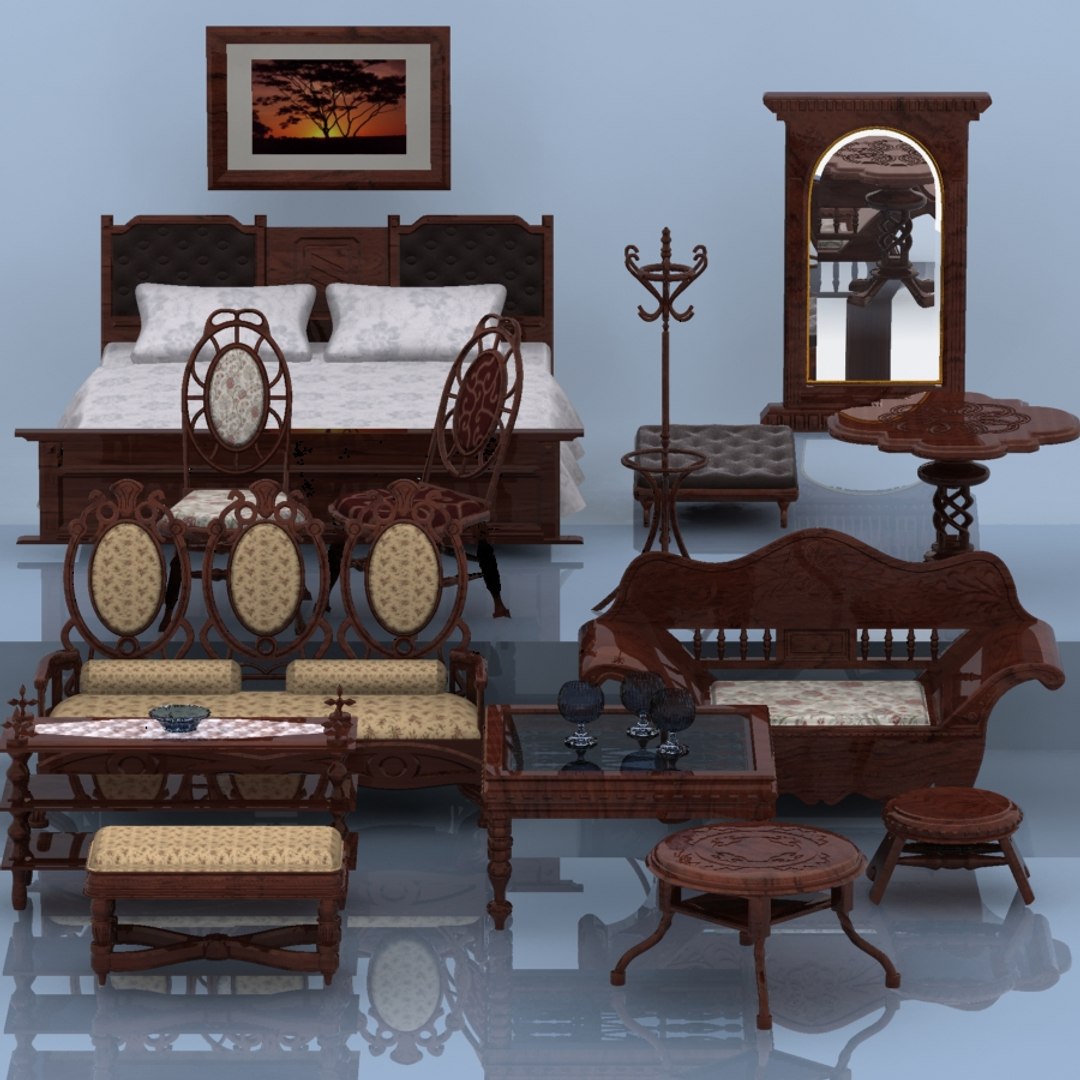 set furniture antique 3d model