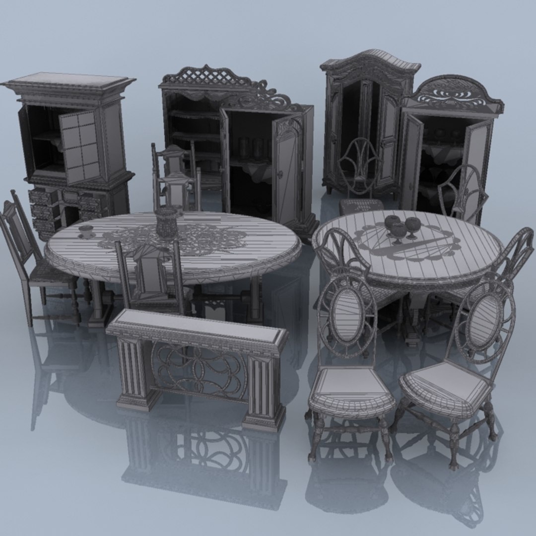 set furniture antique 3d model