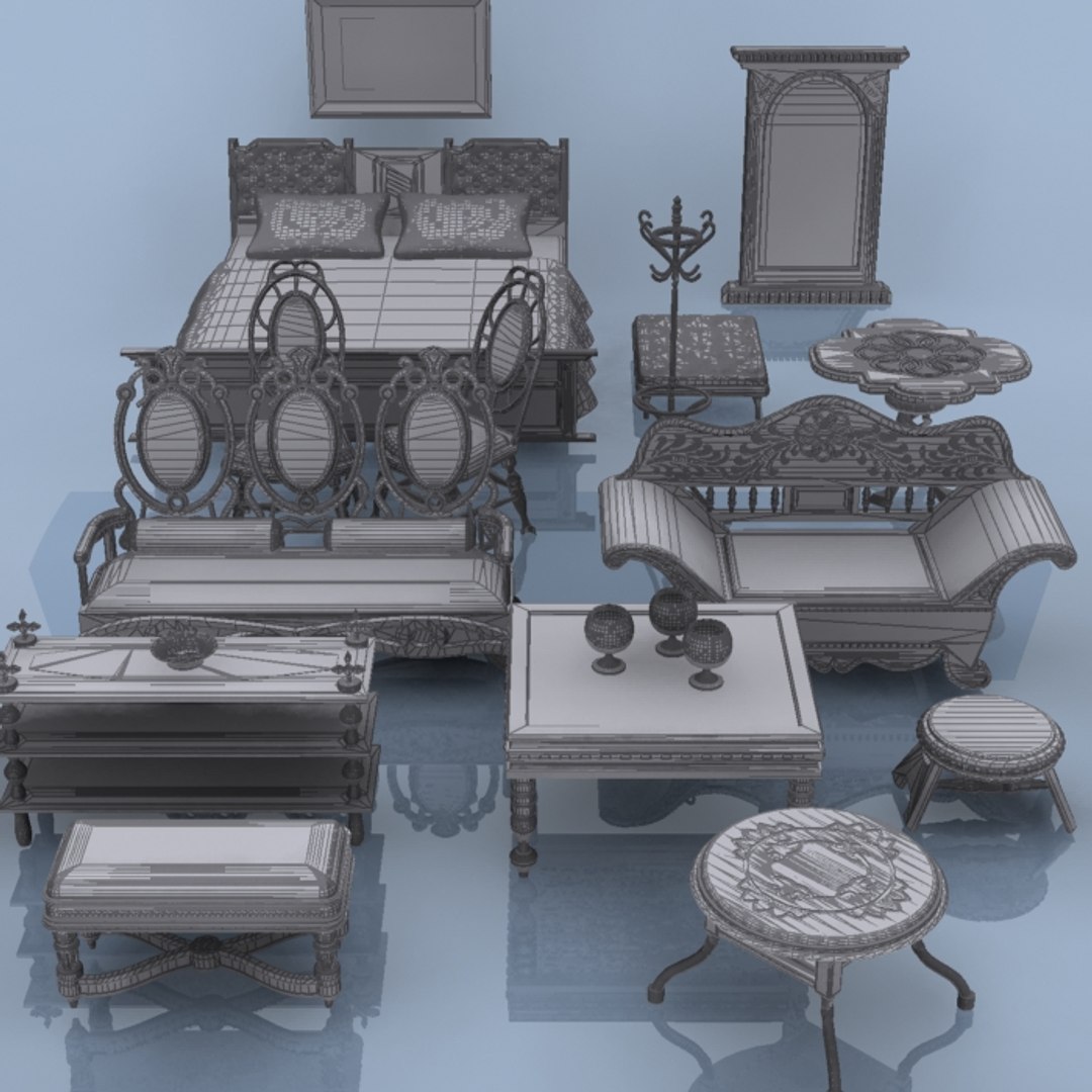 set furniture antique 3d model